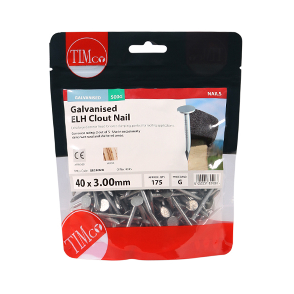 Timco Clout Nail ELH Galvanised 40x3.00 (0.50kg) 40mm Product