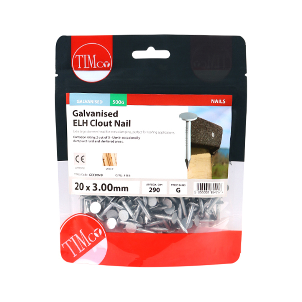 Timco Clout Nail ELH Galvanised 20x3.00 (0.50kg) 20mm Product