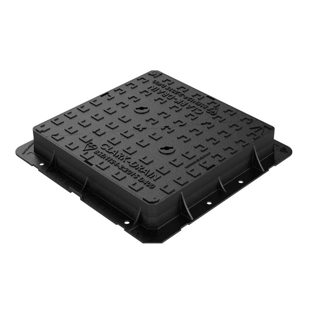 600mm Clark Drain Square D400 Manhole Cover & Frame - Black Ductile ...