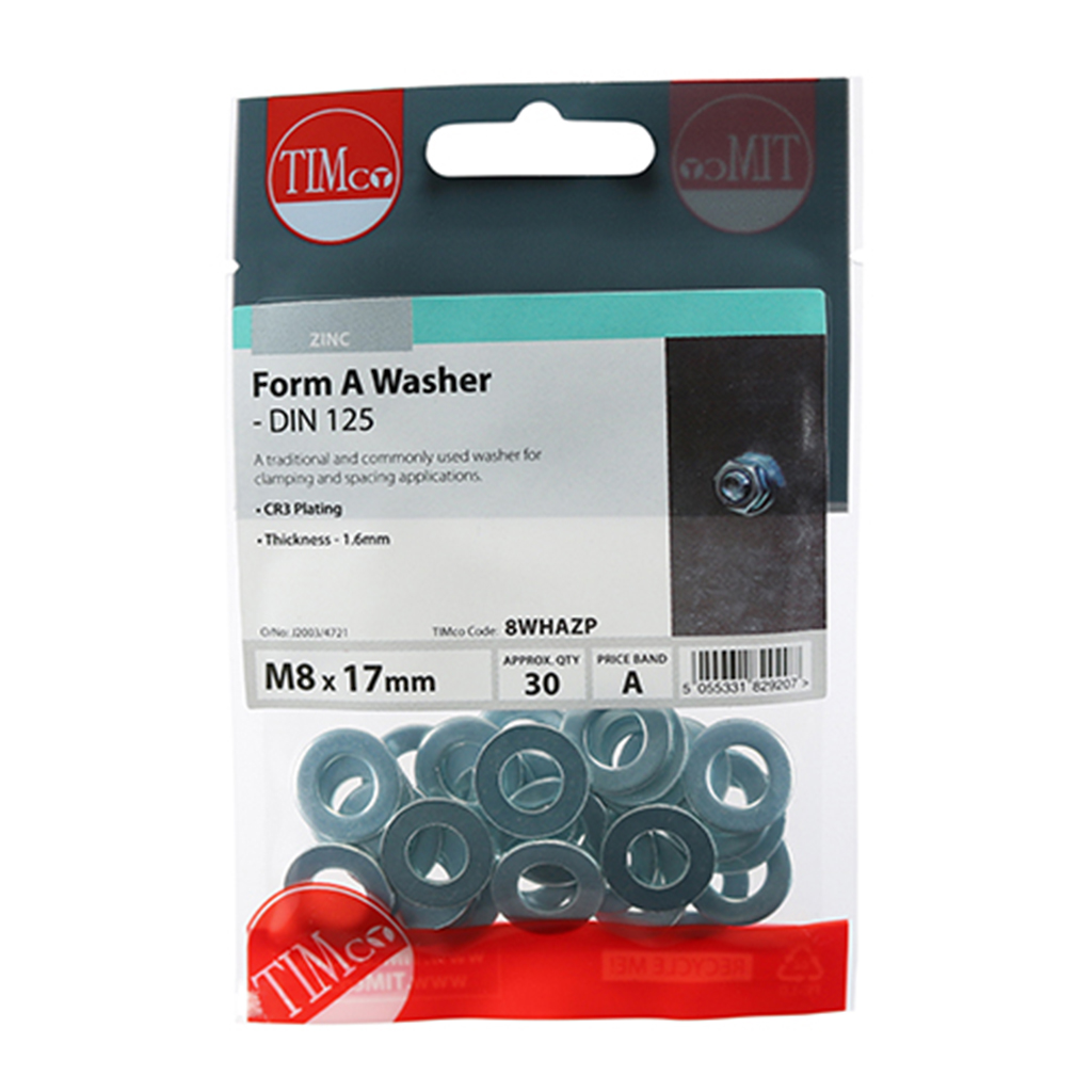 Timco Form A Washers - Zinc - M8 (30Pk) Product