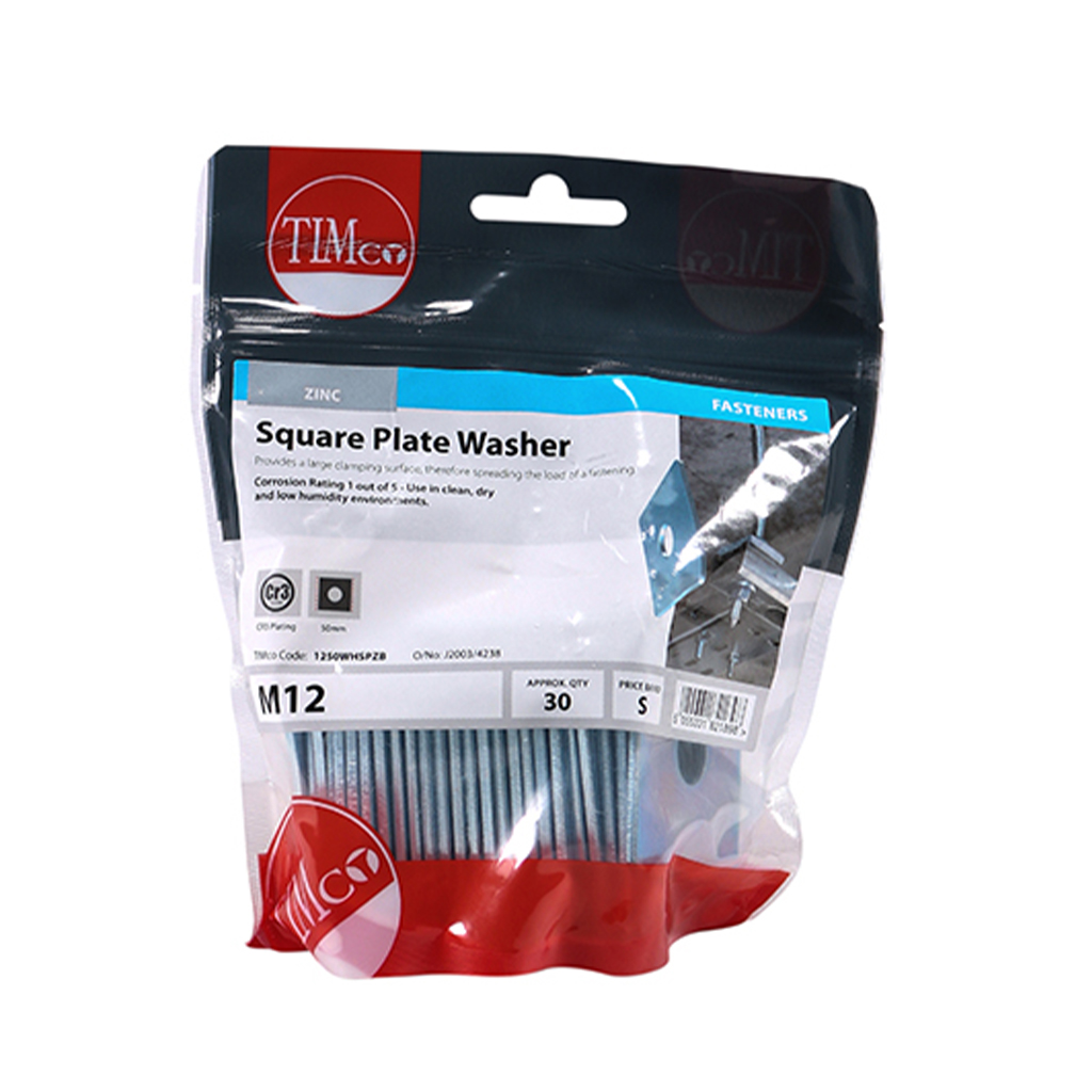 Timco Square Plate Washers - Zinc (30Pk) - M12x50x50x3mm Product
