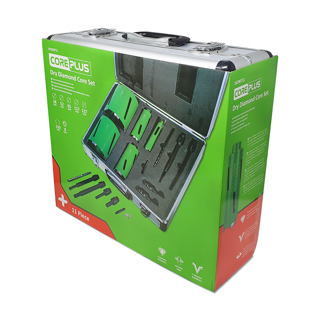 CorePlus Diamond Dry Core Drill Bit Set - 11pc Assorted Product CorePlus Diamond Dry Core Drill Bit Set - 11pc Assorted Product